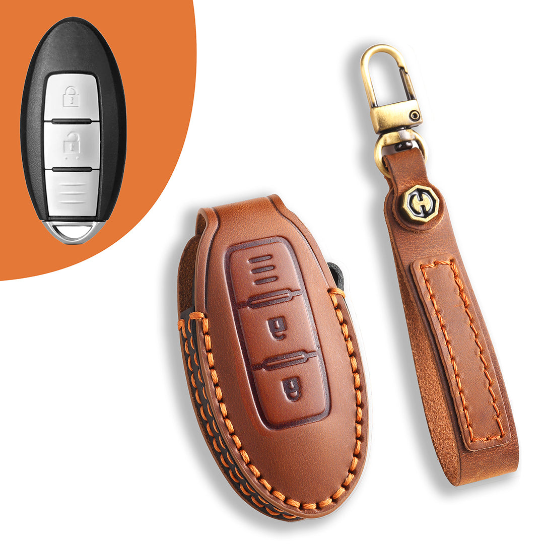 Genuine Leather Key Fob Cover for Nissan X-Trail, Qashqai, Tiida, Alti ...